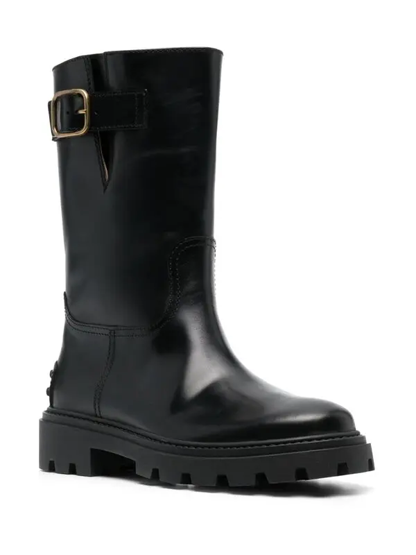 TOD'S Buckle-detail Leather Boots - Black