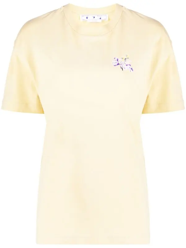 Off-White Floral Logo-print Short-sleeve T-shirt - Yellow