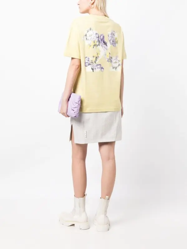 Off-White Floral Logo-print Short-sleeve T-shirt - Yellow