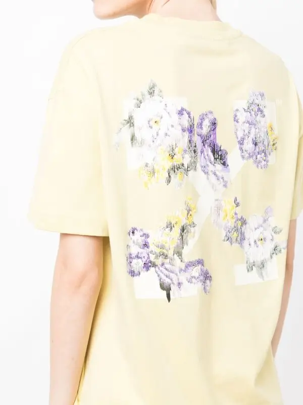 Off-White Floral Logo-print Short-sleeve T-shirt - Yellow