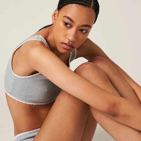 Miu Miu Ribbed Knit Top - Grey | Editorialist