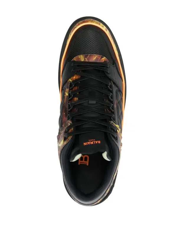 Balmain B-court Flame-print Leather Sneakers