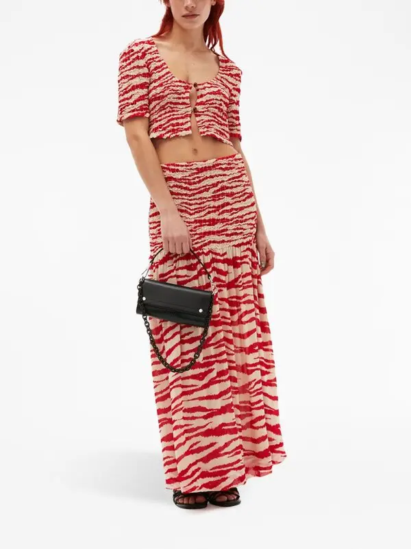 GANNI Crinkled Zebra-print Cropped Top