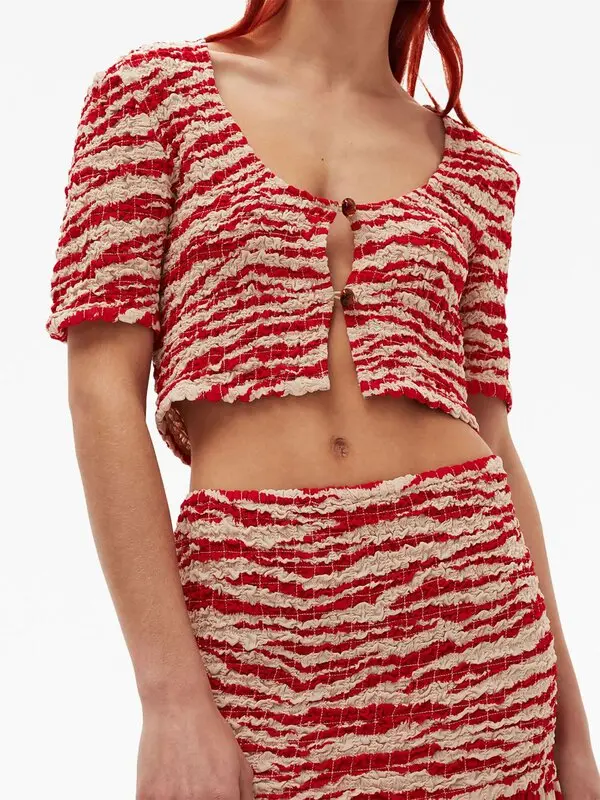 GANNI Crinkled Zebra-print Cropped Top
