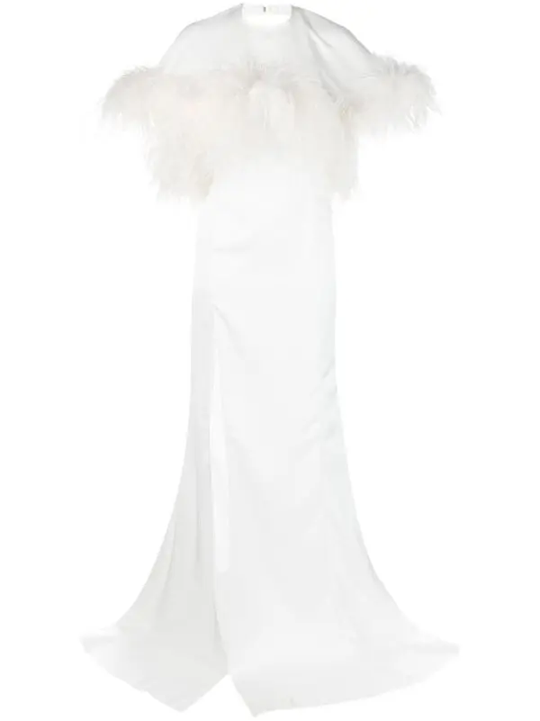 Attico Feather-trim Cut-out Gown
