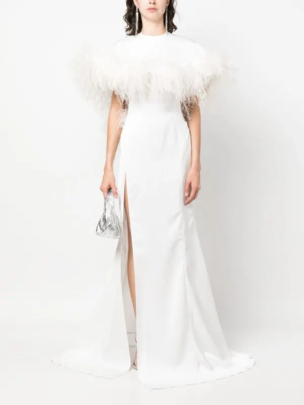 Attico Feather-trim Cut-out Gown