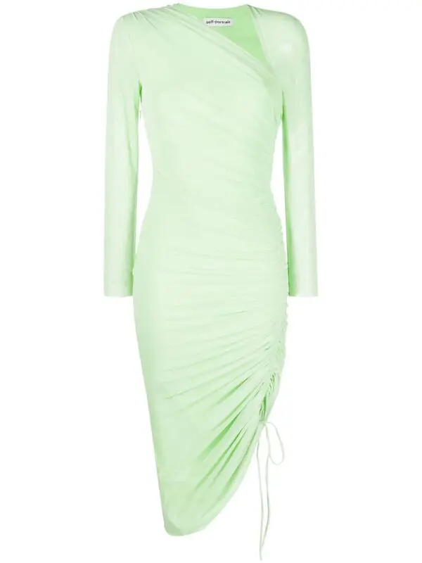 SELF-PORTRAIT Ruched Mesh Midi Dress