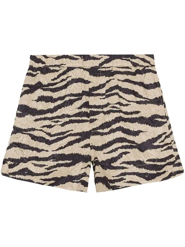 GANNI Zebra-print Crinkled Shorts