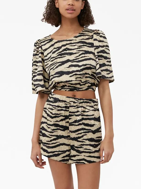 GANNI Zebra-print Crinkled Shorts