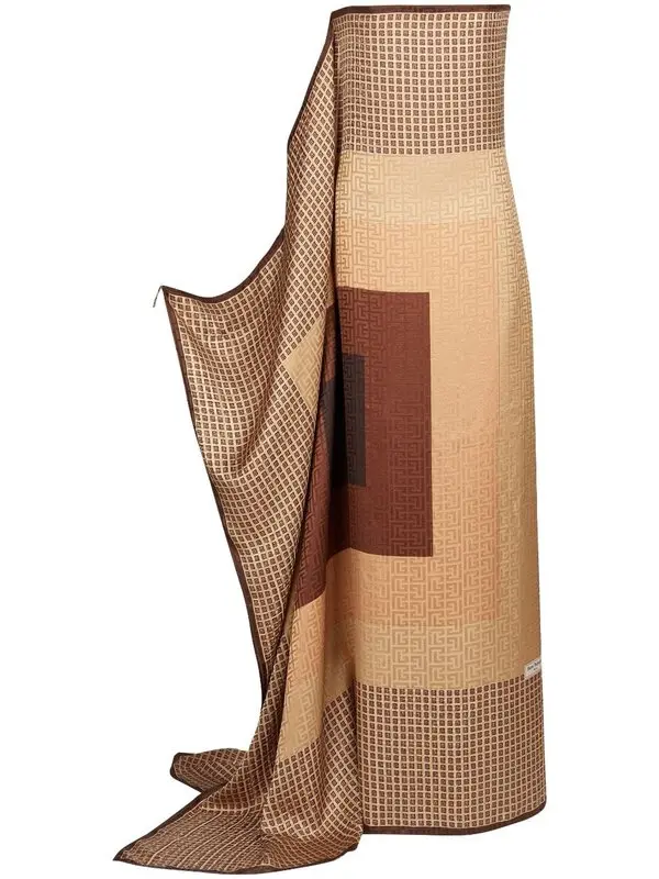 Balmain Monogram-print Silk Maxi Dress - Brown