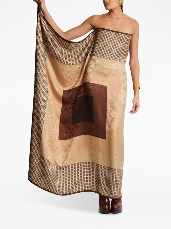 Balmain Monogram-print Silk Maxi Dress