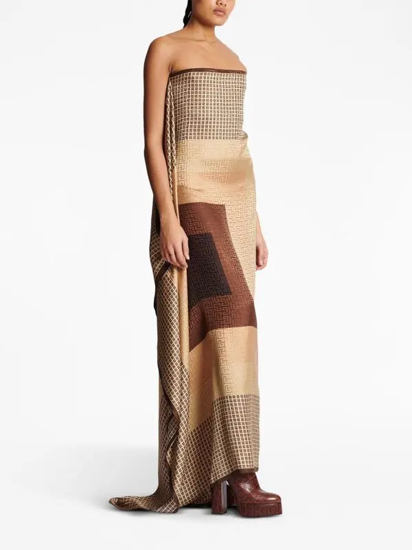 Balmain Monogram-print Silk Maxi Dress