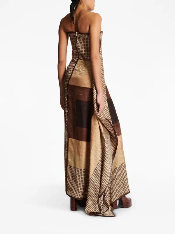 Balmain Monogram-print Silk Maxi Dress