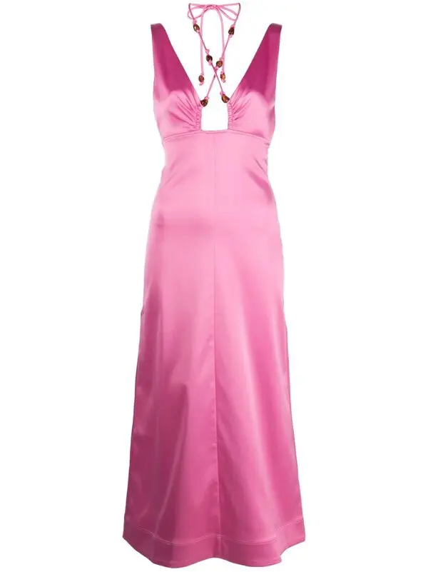 GANNI Halterneck Midi Dress - Pink
