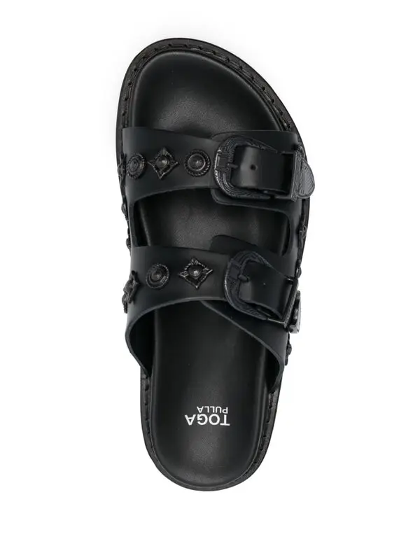 Toga Stud-embellished Leather Slides - Black
