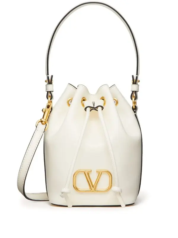 Valentino Garavani Mini Vlogo Signature Leather Bucket Bag - White