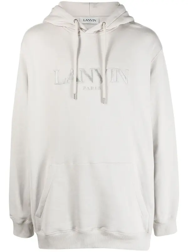 LANVIN Logo-embroidered Fleece Hoodie - Grey