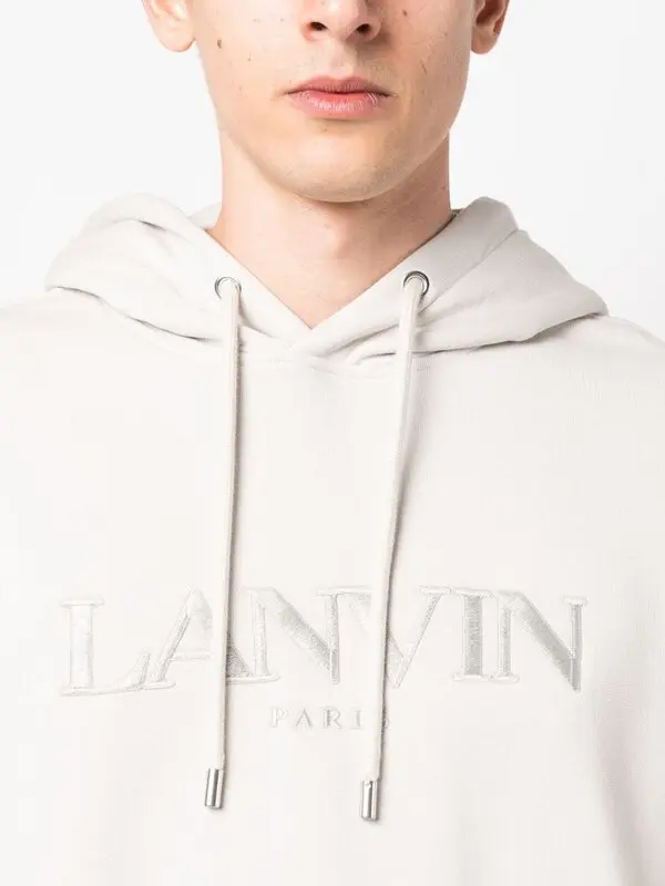 LANVIN Logo-embroidered Fleece Hoodie - Grey