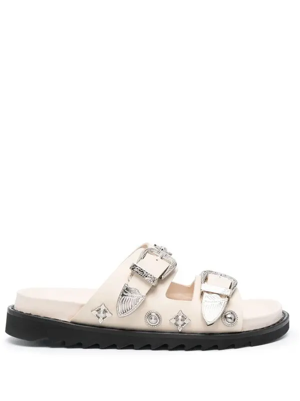 Toga Stud-embellished Leather Slides - Neutrals