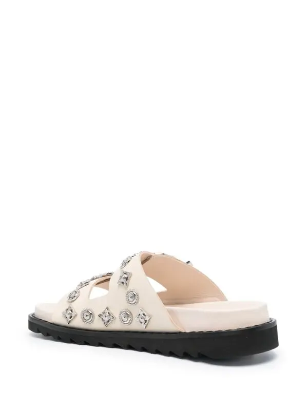 Toga Stud-embellished Leather Slides - Neutrals