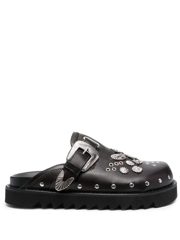 TOGA VIRILIS Studded Leather Slippers - Brown