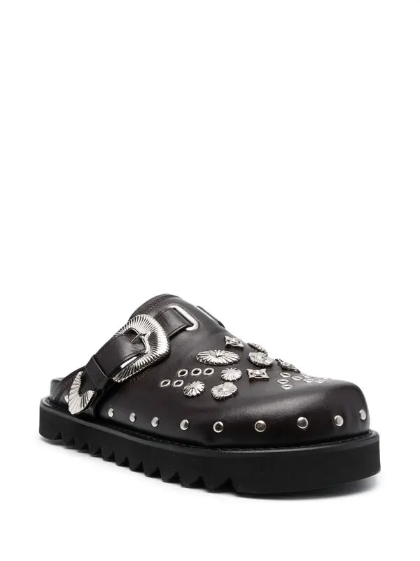TOGA VIRILIS Studded Leather Slippers - Brown