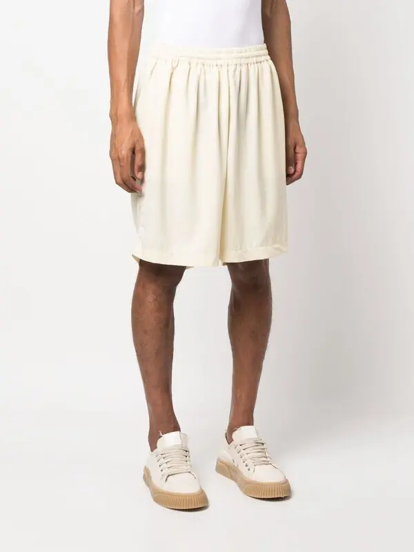 BONSAI Elasticated-waistband Wool Bermuda Shorts - Neutrals