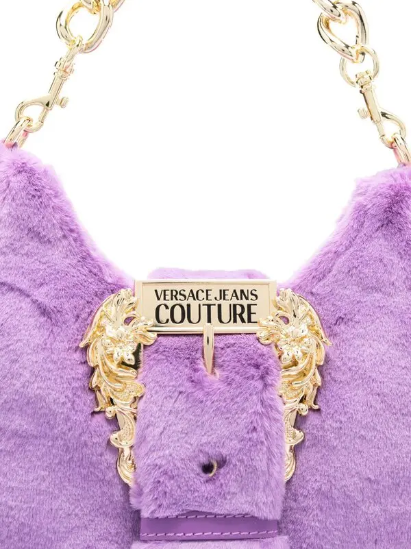 Versace Baroque-Buckle Faux Fur Shoulder Bag - Purple | Editorialist