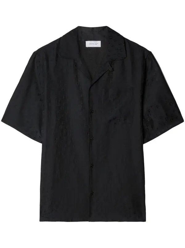Off-White Logo-jacquard Camp-collar Shirt - Black