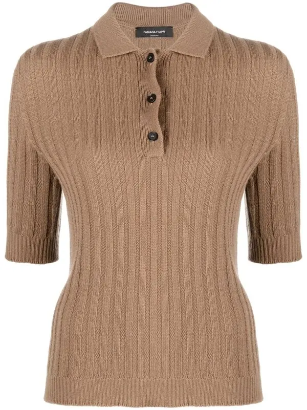 Fabiana Filippi Ribbed-knit Cashmere Polo Top