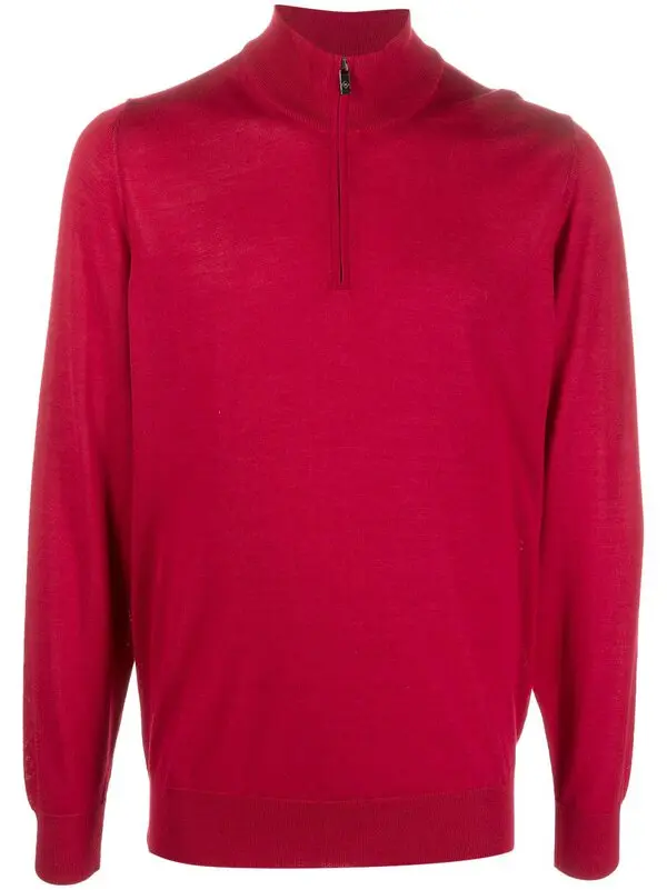 Pal Zileri High-neck Virgin Wool-silk Zip-up Sweatshirt - Red