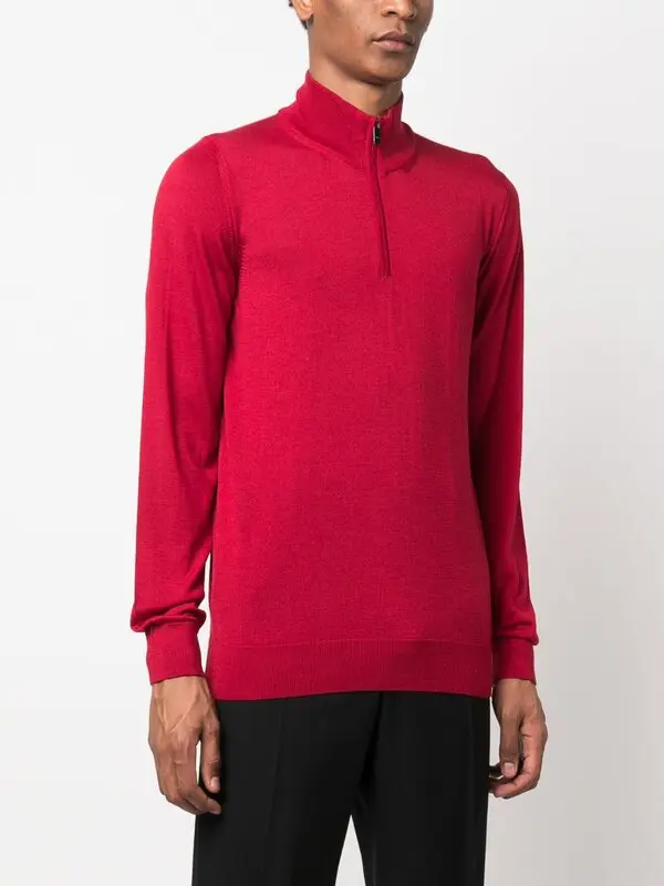 Pal Zileri High-neck Virgin Wool-silk Zip-up Sweatshirt - Red