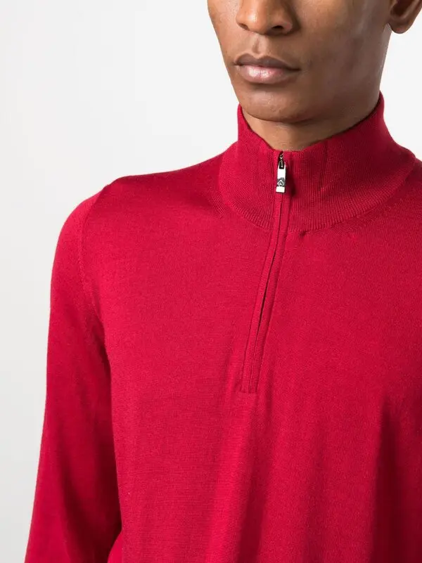Pal Zileri High-neck Virgin Wool-silk Zip-up Sweatshirt - Red