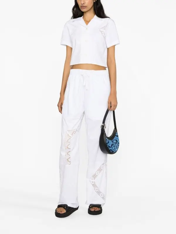 MARINE SERRE Cotton Lace Trim Wide Leg Trousers