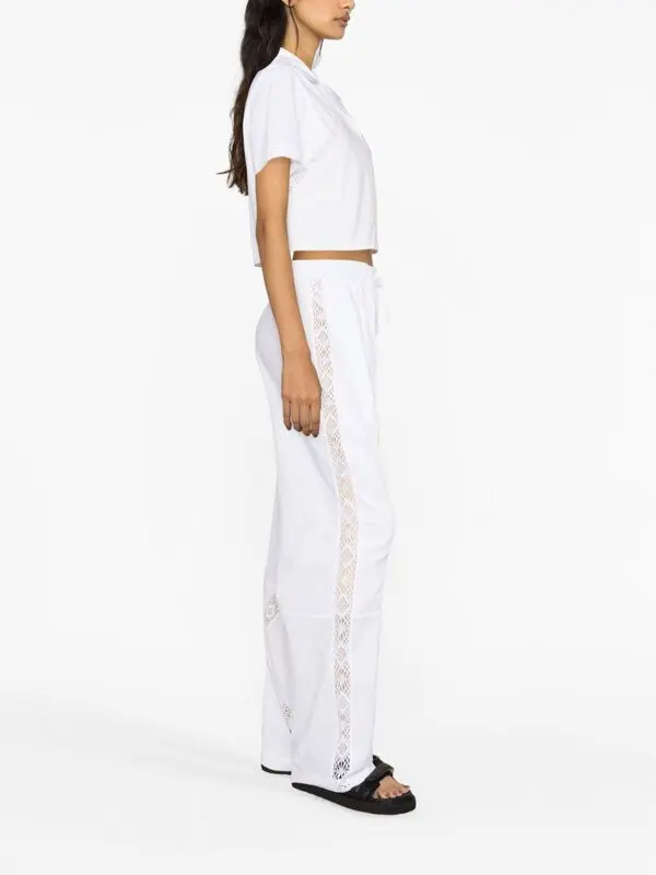 MARINE SERRE Cotton Lace Trim Wide Leg Trousers