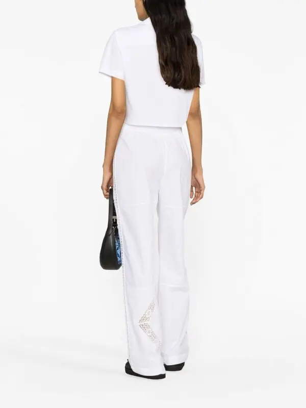 MARINE SERRE Cotton Lace Trim Wide Leg Trousers