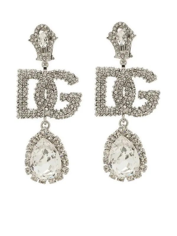 Dolce & Gabbana Dg Logo Crystal-embellished Drop Earrings - Silver