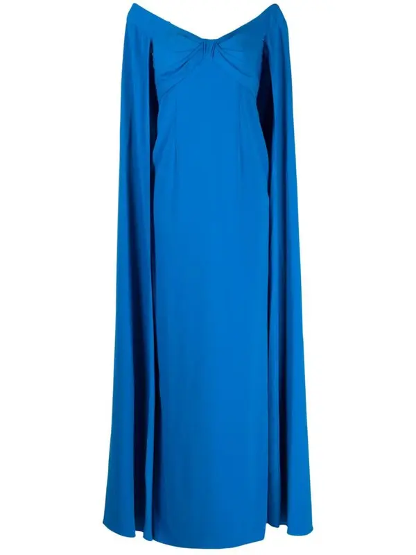 Marchesa Off-shoulder Cape-detail Gown