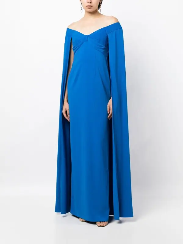 Marchesa Off-shoulder Cape-detail Gown