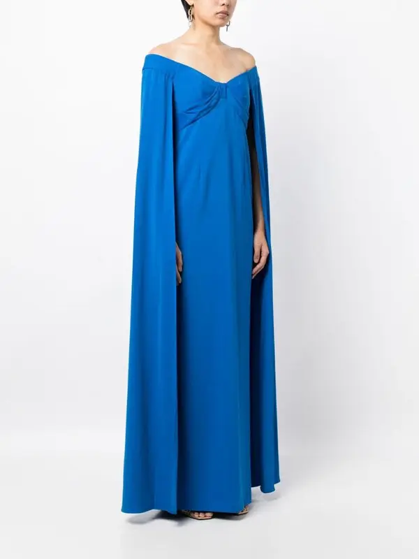 Marchesa Off-shoulder Cape-detail Gown