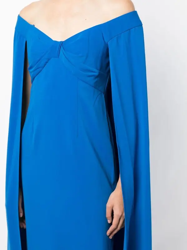 Marchesa Off-shoulder Cape-detail Gown