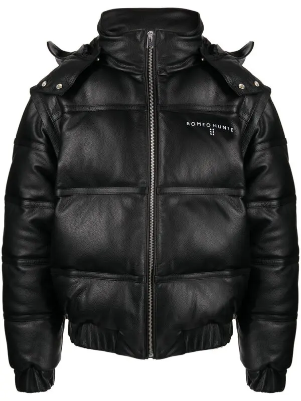 ROMEO HUNTE Pebbled-texture Leather Puffer Jacket