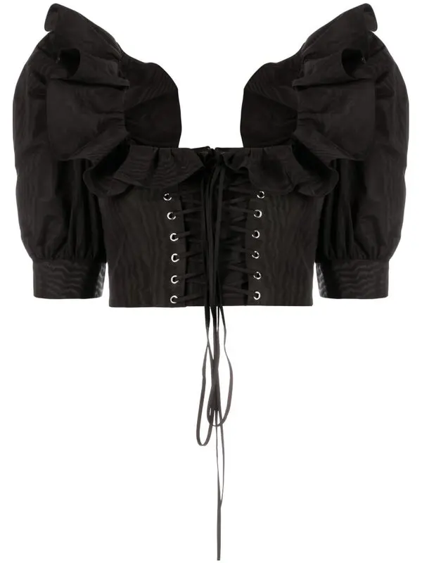 Alessandra Rich Ruffle-collar Corset Blouse - Black