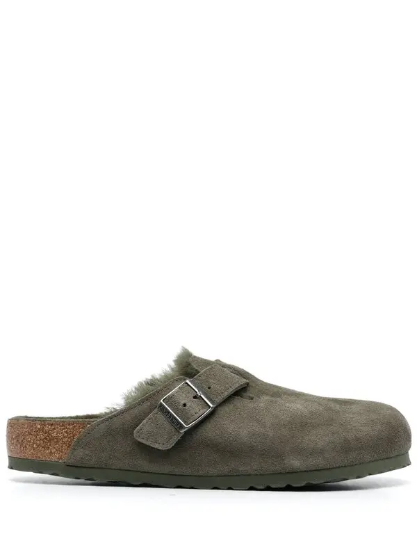 BIRKENSTOCK Boston Suede Shearling Lined Clogs - Green