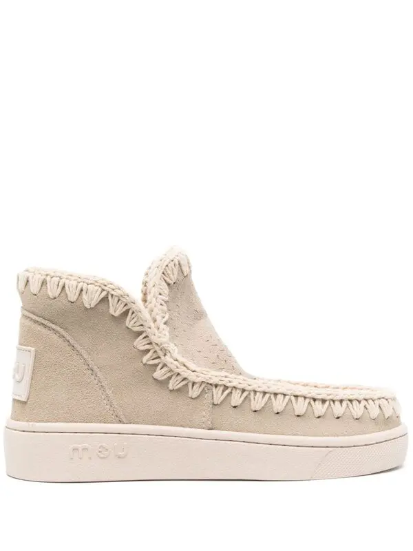 Mou Crochet-trim Suede Sneakers - Neutrals