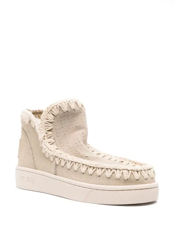 Mou Crochet-trim Suede Sneakers - Neutrals