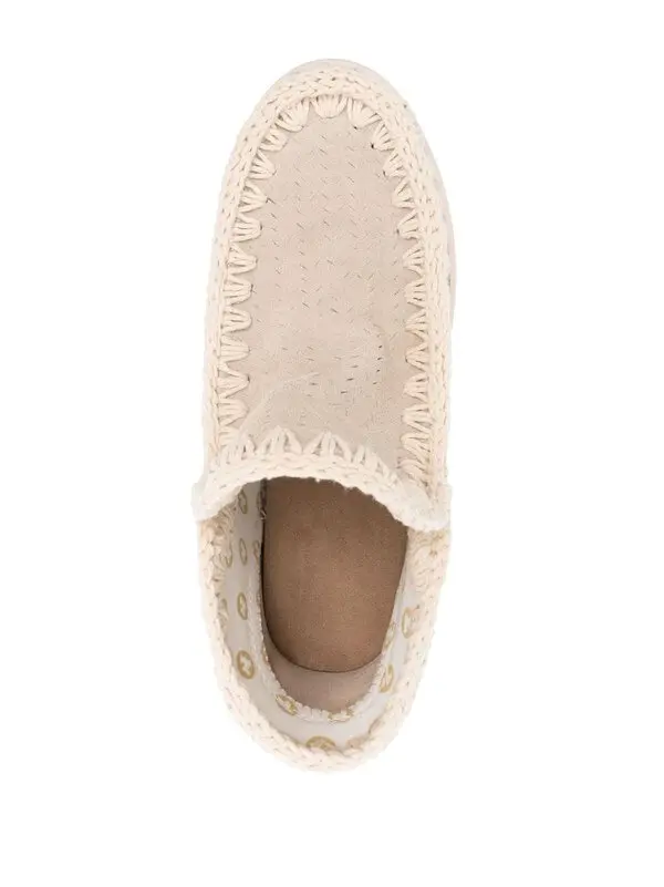 Mou Crochet-trim Suede Sneakers - Neutrals
