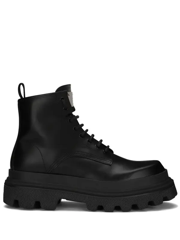 Dolce & Gabbana Logo-plaque Leather Ankle Boots