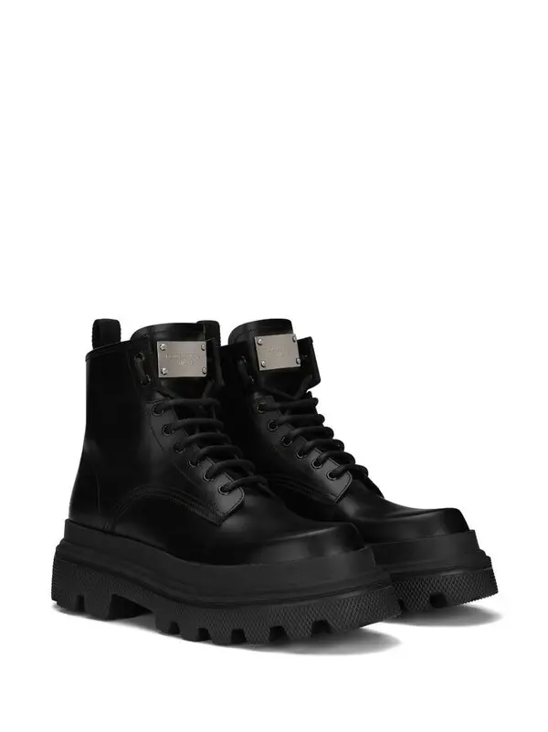 Dolce & Gabbana Logo-plaque Leather Ankle Boots
