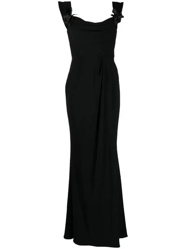 Marchesa Flower-applique Sleeveless Gown - Black
